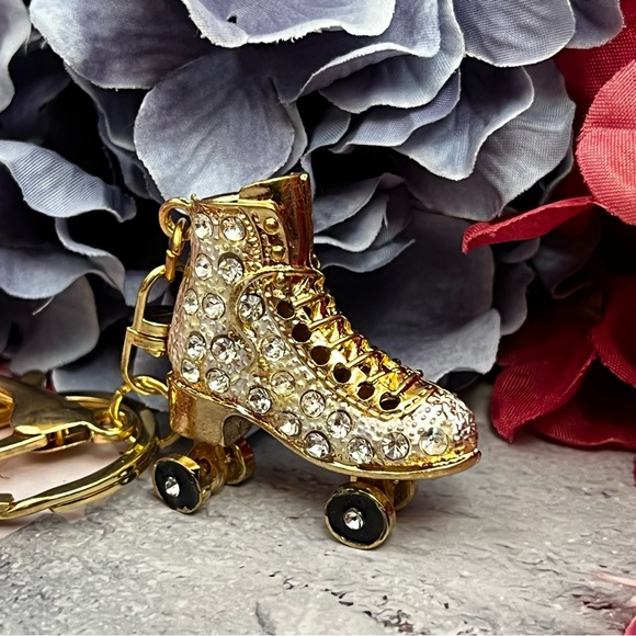 Accessories | Golden Roller Skate With Silver Crystals Keychain Charm ...